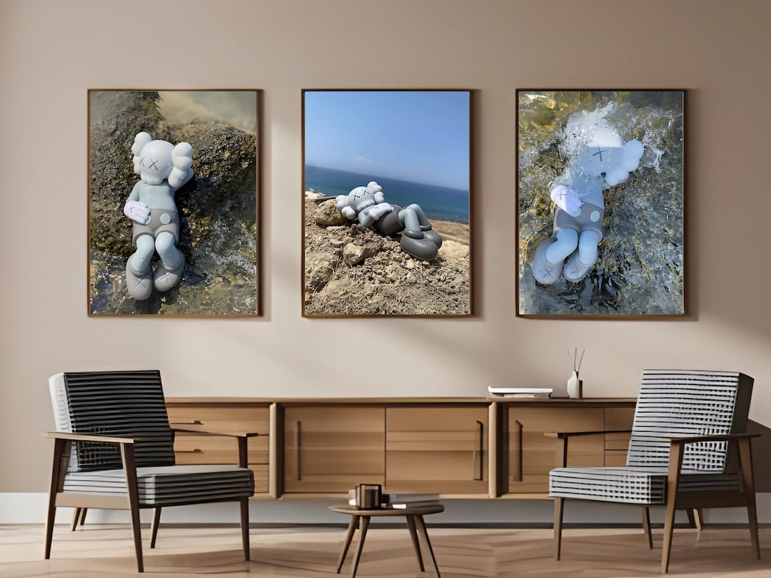 Kaws on Beach Rocks Set of 3 Poster, Hypebeast Wall Art, Kaw Picture ...