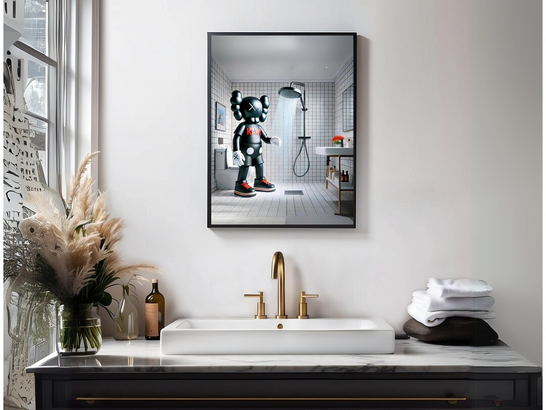 KAWS With a Showerhead Spraying Water Poster, Hypebeast Wall Art ...