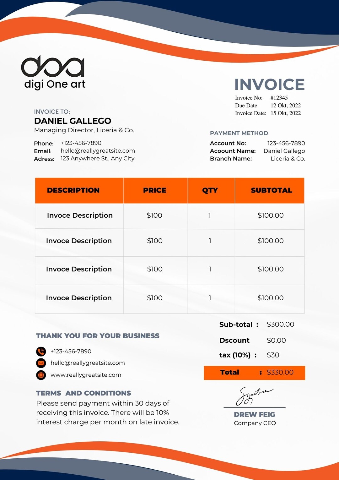 Digital Editable Invoice for Organization/ Company Custom - Etsy