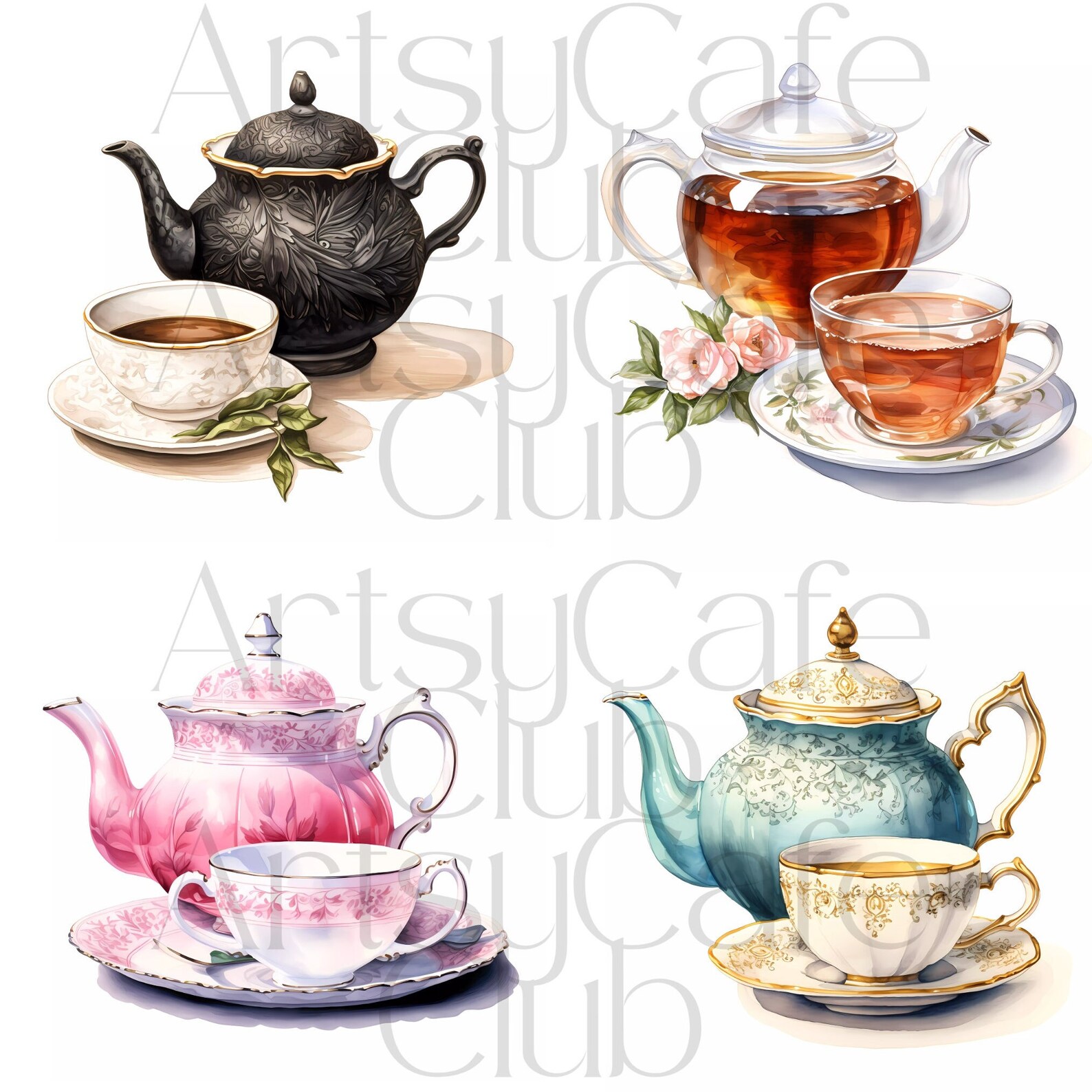 Tea Set Clipart Bundle PNG Digital Download Commercial Use - Etsy
