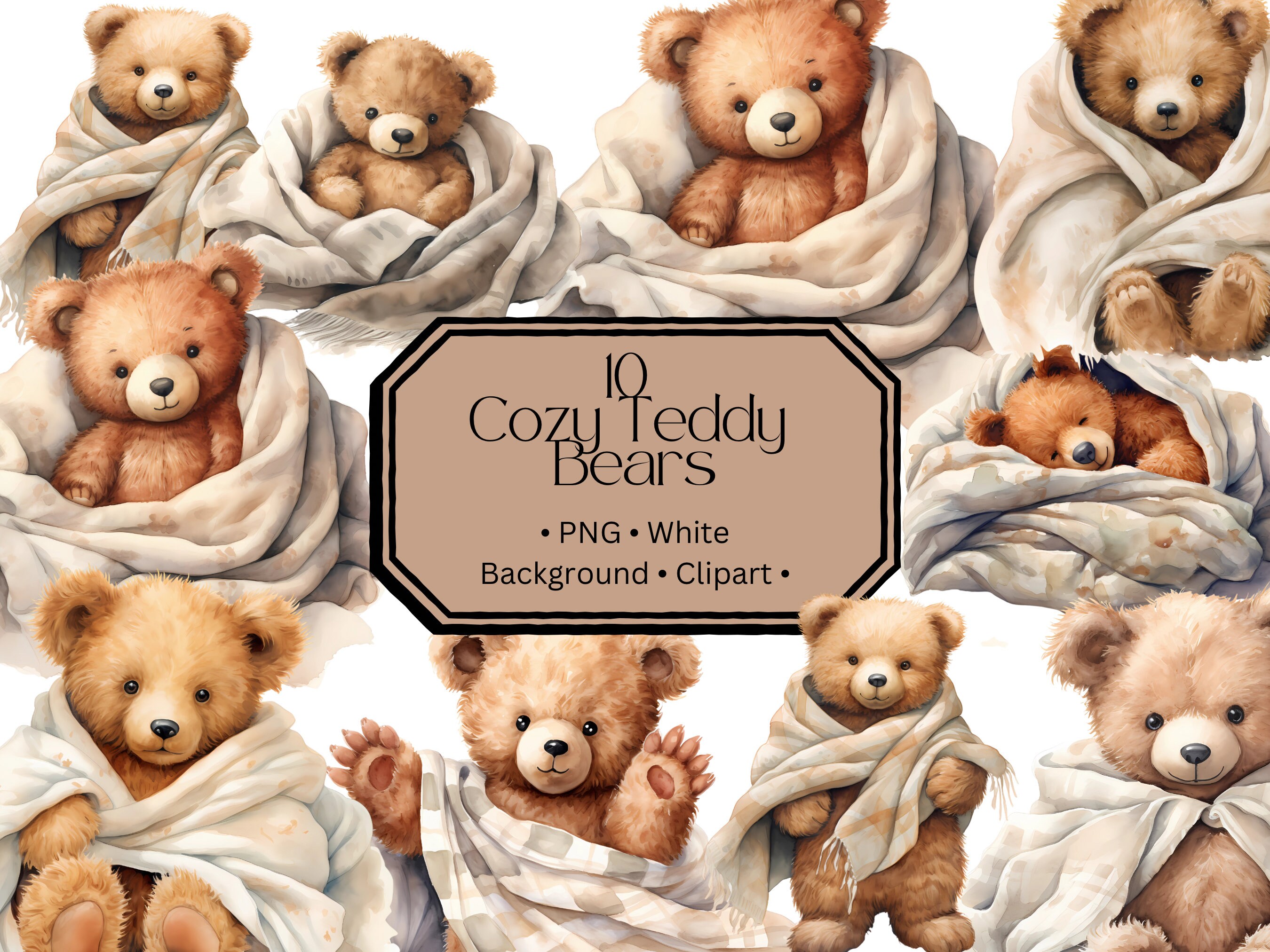 10 Cozy Teddy Bears Clipart PNG Digital Download Nursery - Etsy