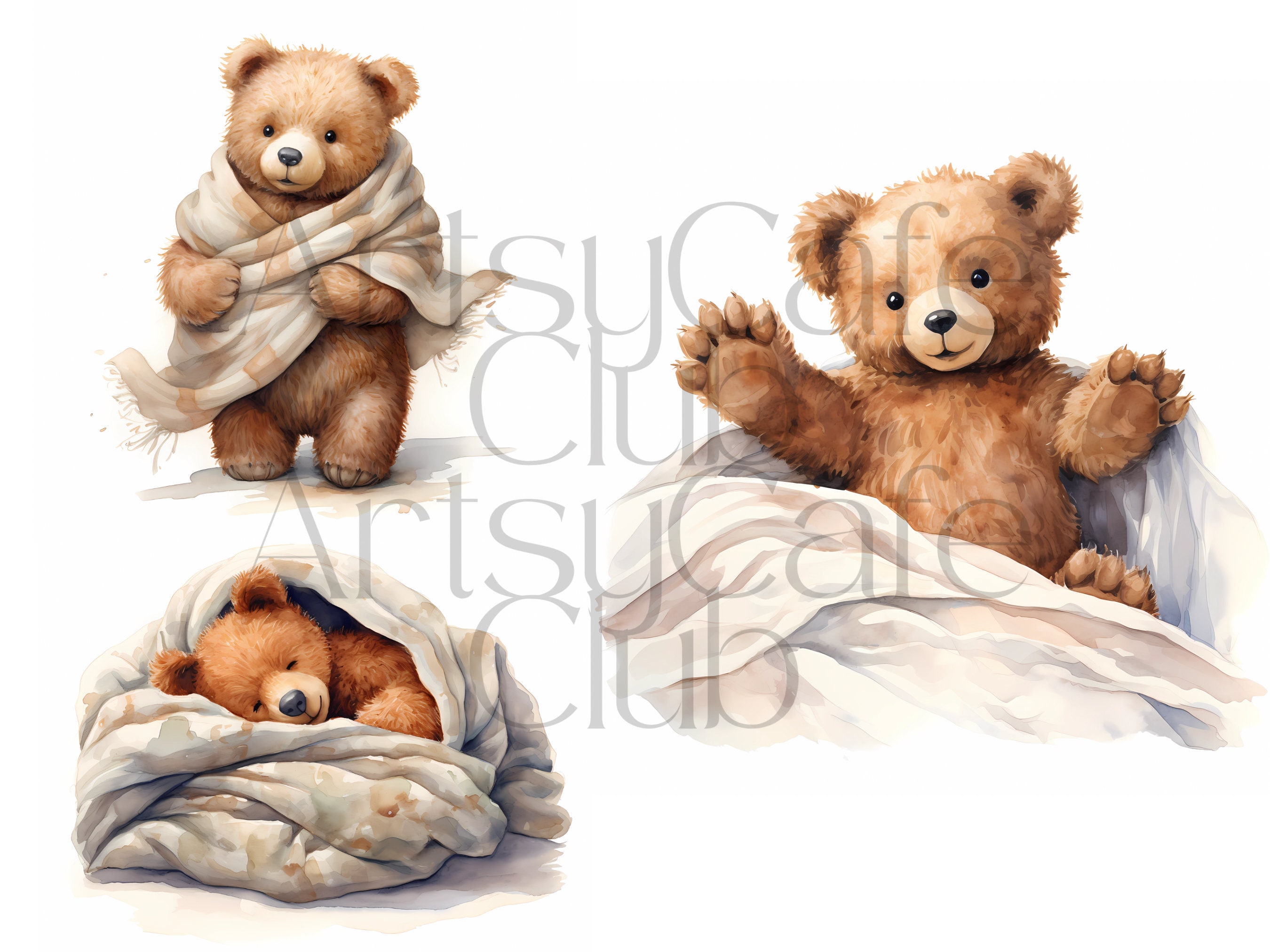 10 Cozy Teddy Bears Clipart PNG Digital Download Nursery - Etsy