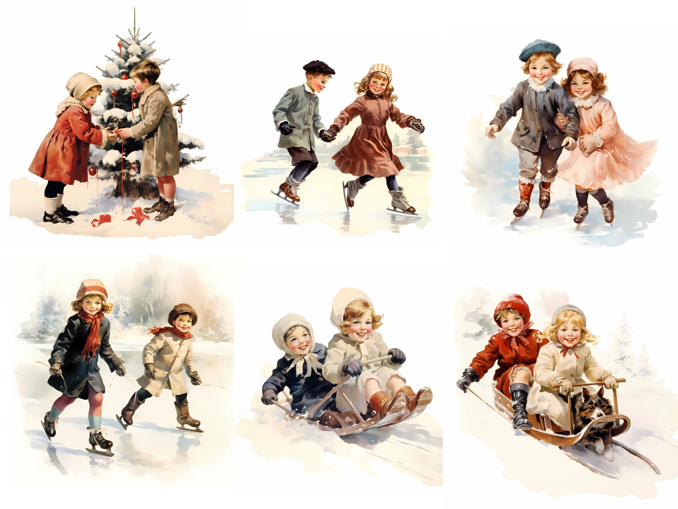 Vintage Winter Fun PNG Clipart Bundle, for Journaling, Scrapbooking ...