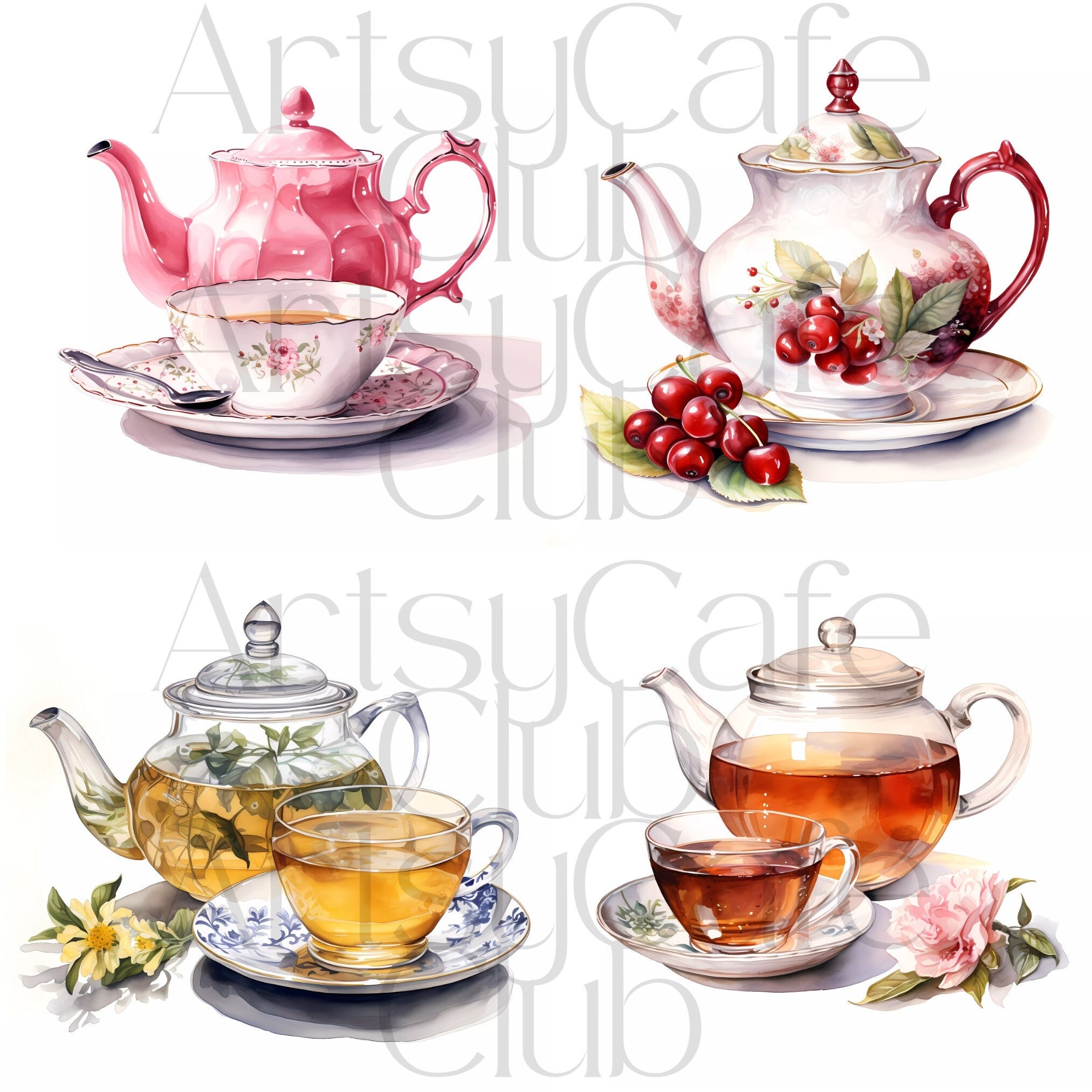 Tea Set Clipart Bundle PNG Digital Download, Commercial Use, PNG - Etsy