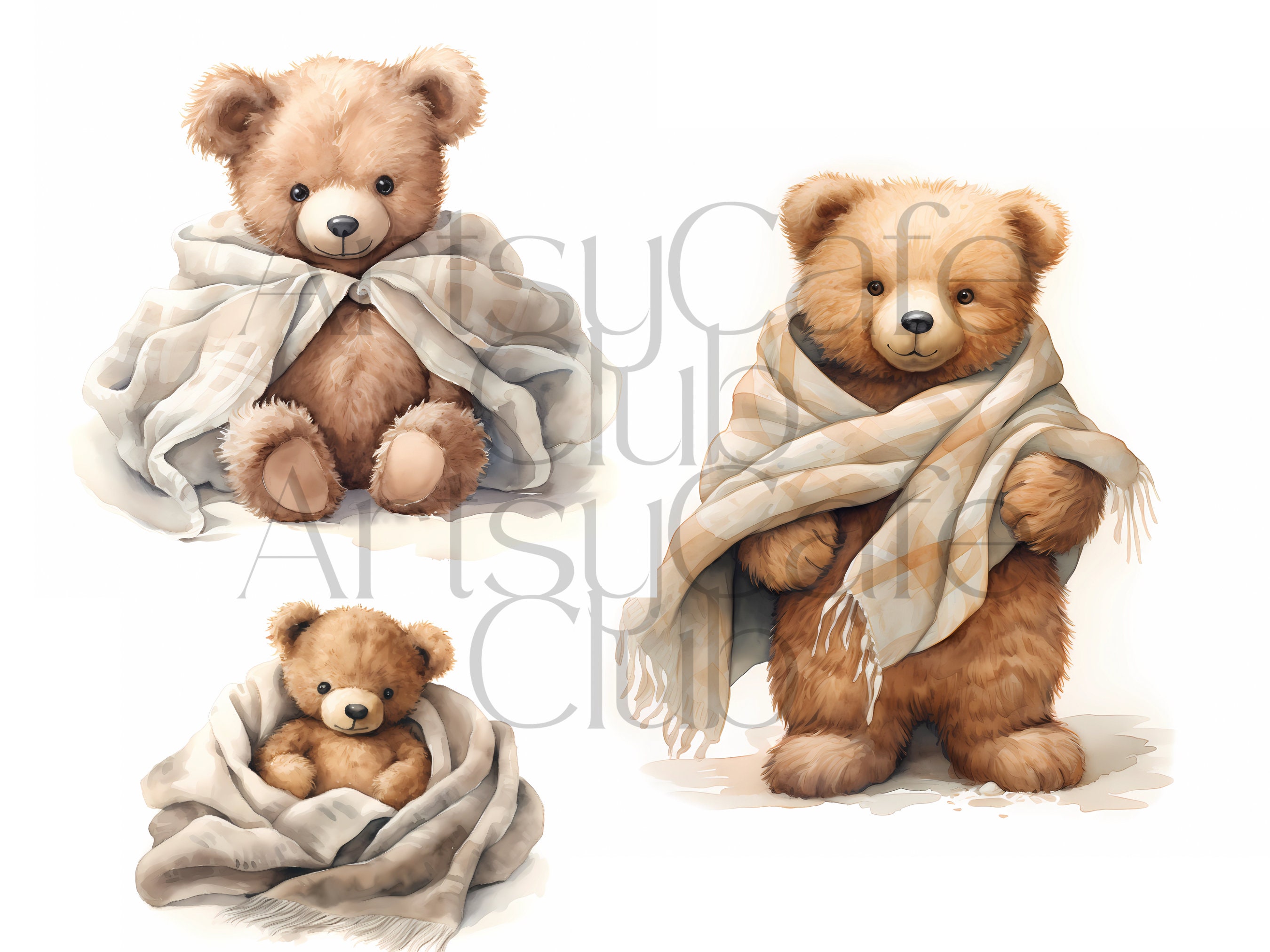 10 Cozy Teddy Bears Clipart PNG Digital Download Nursery - Etsy