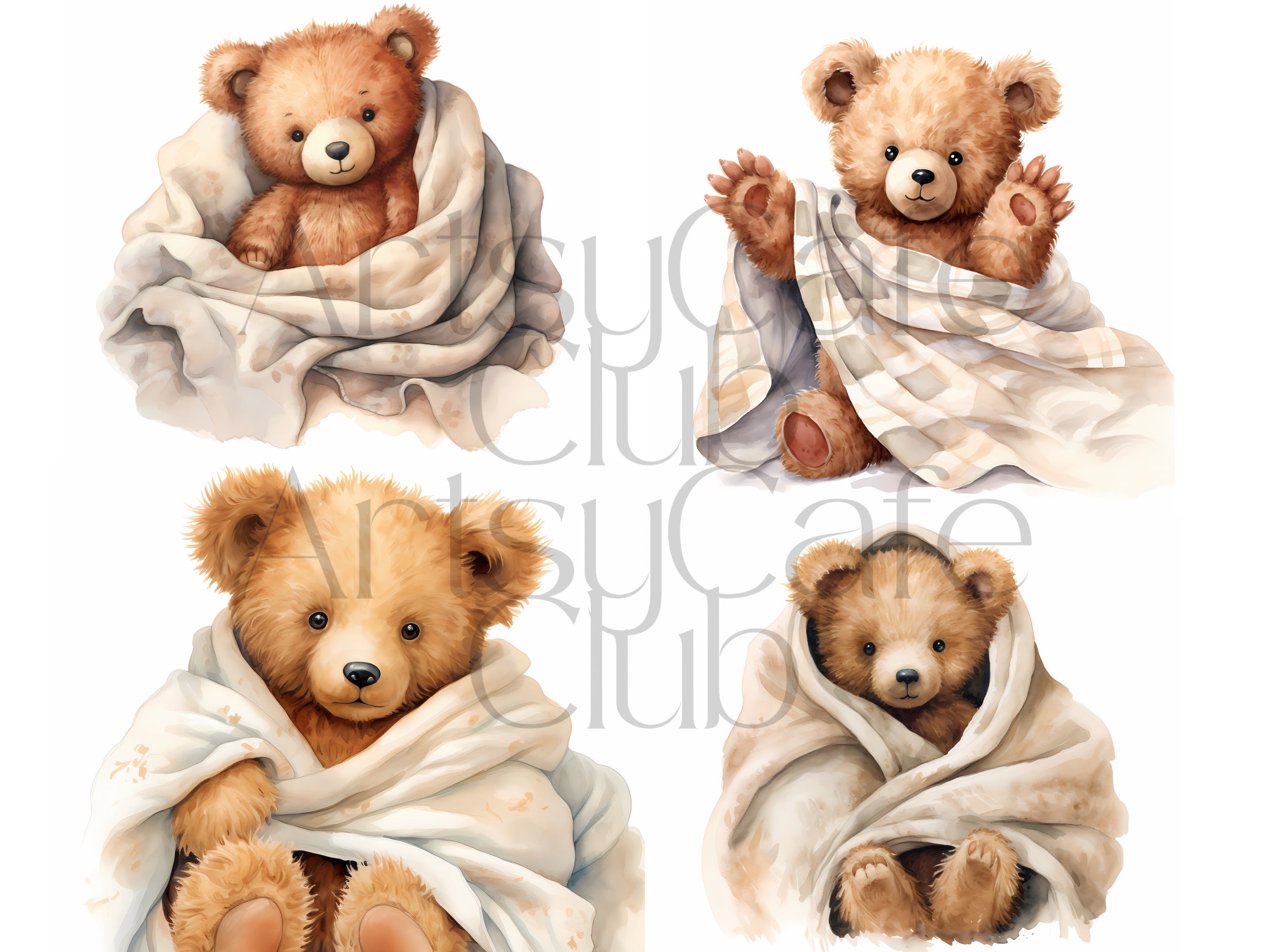 10 Cozy Teddy Bears Clipart PNG, Digital Download, Nursery Clipart ...