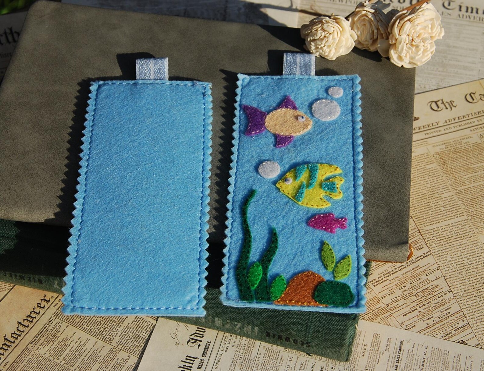 Boat on the Sea, Aquarium Bookmark, Handmade Light Blue Felt Bookmark ...
