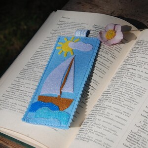 Boat on the Sea, Aquarium Bookmark, Handmade Light Blue Felt Bookmark ...