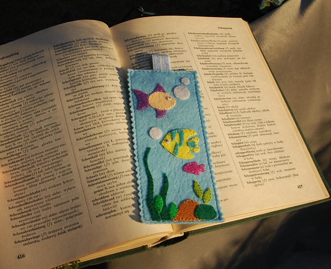 Boat on the Sea, Aquarium Bookmark, Handmade Light Blue Felt Bookmark ...