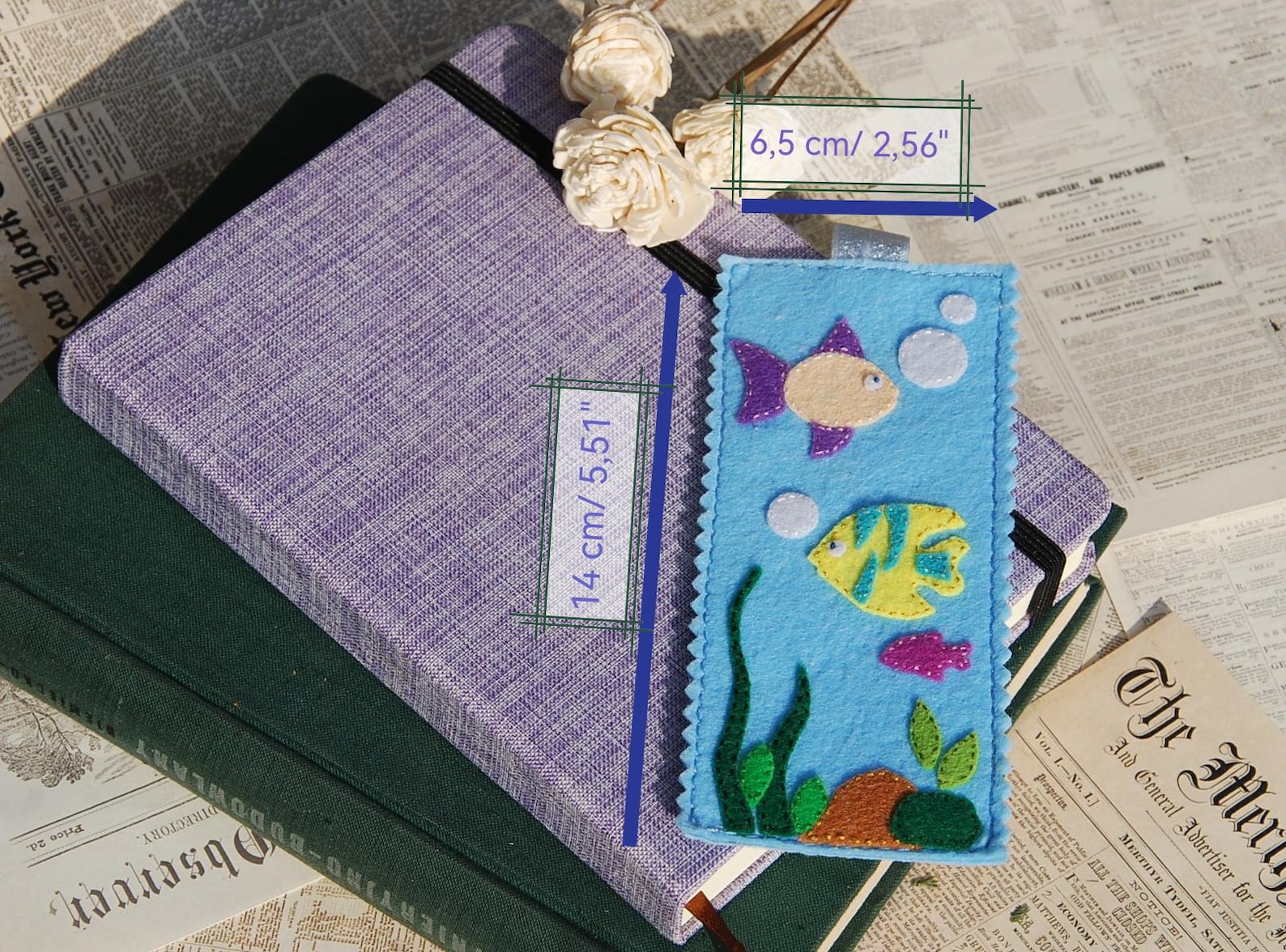 Boat on the Sea, Aquarium Bookmark, Handmade Light Blue Felt Bookmark ...
