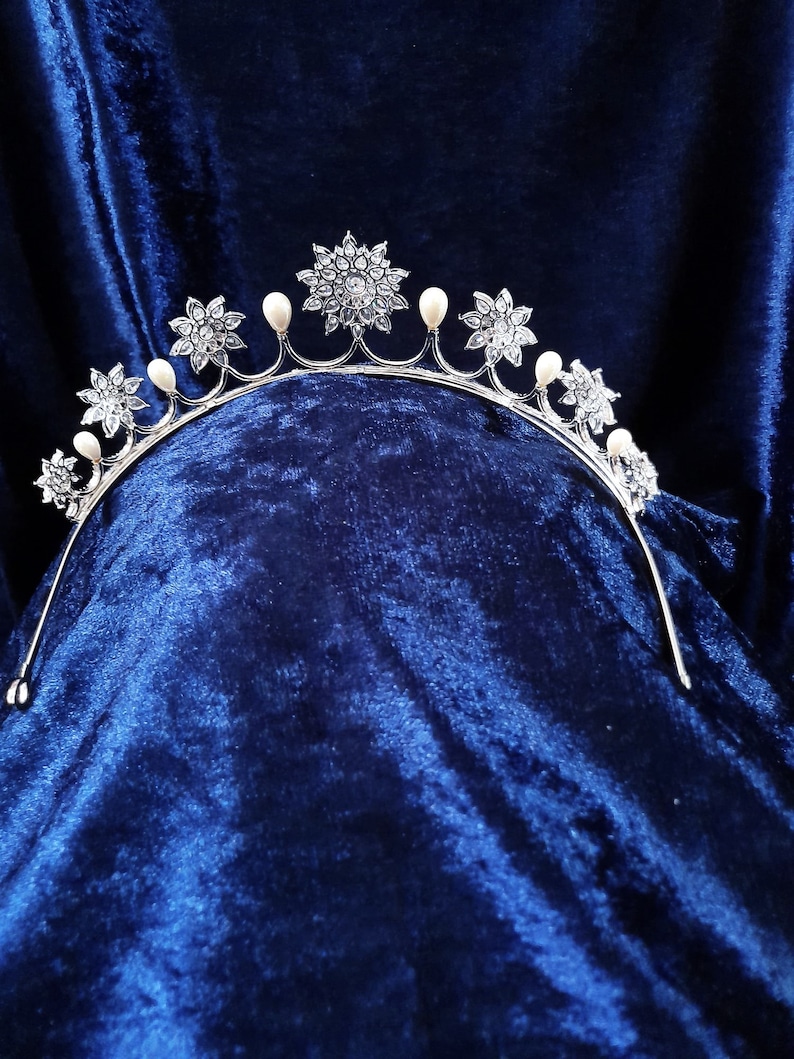 Elegant Silver Snowflake Wedding Tiara With Pearl Accents for the Bride ...