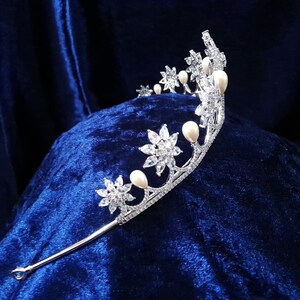 Elegant Silver Snowflake Wedding Tiara With Pearl Accents for the Bride ...