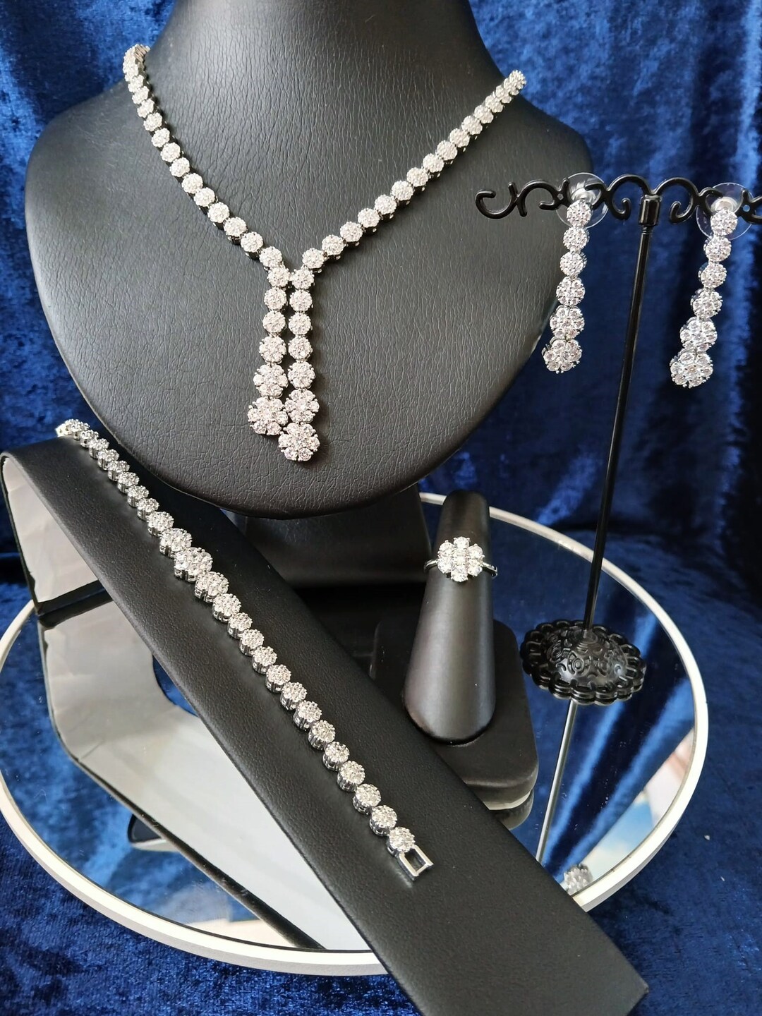 Drop Design Silver Jewellery Set With Zirconia Crystals,wedding Floral ...