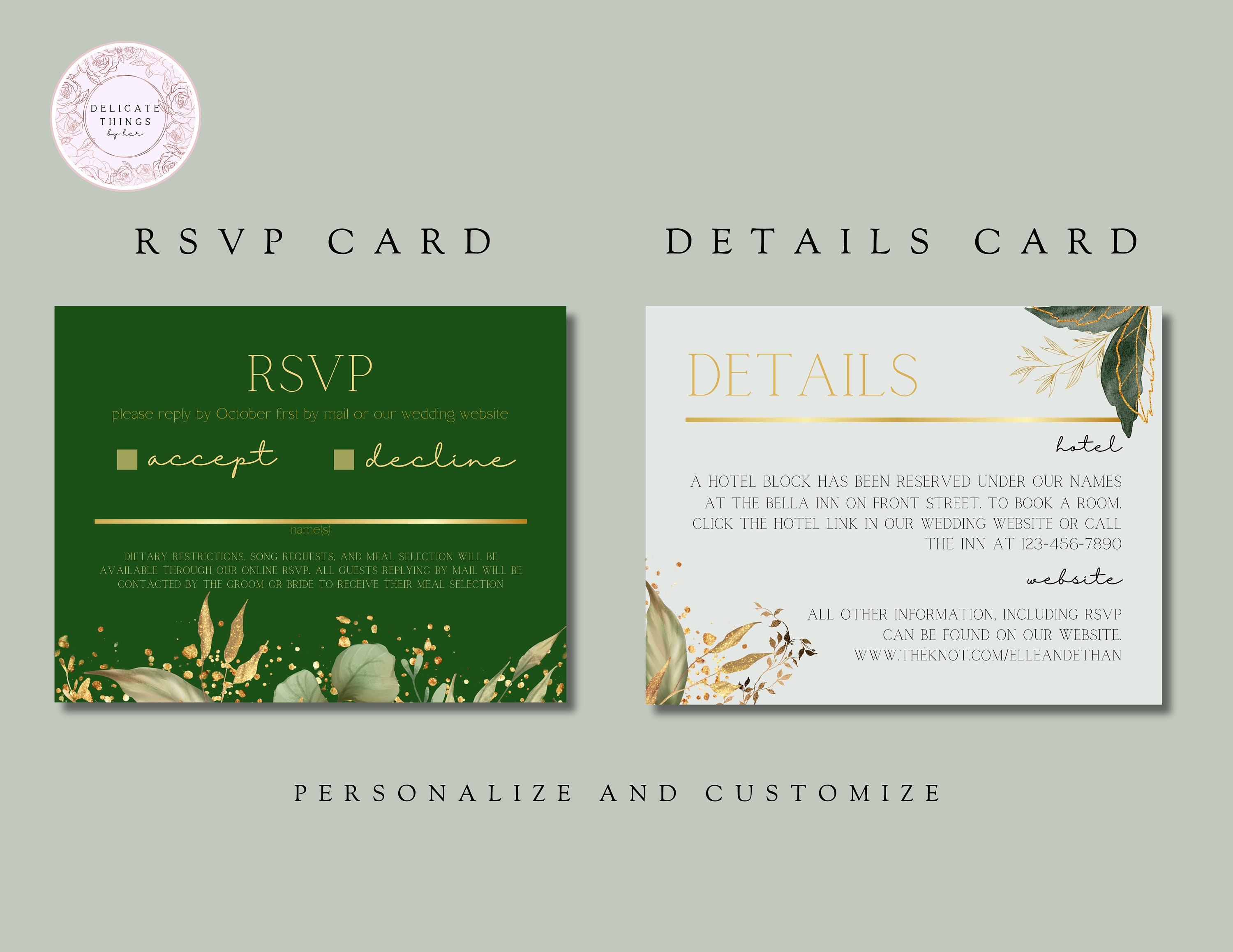 Customizable Gold Sage Wedding Stationery Template Suite With ...