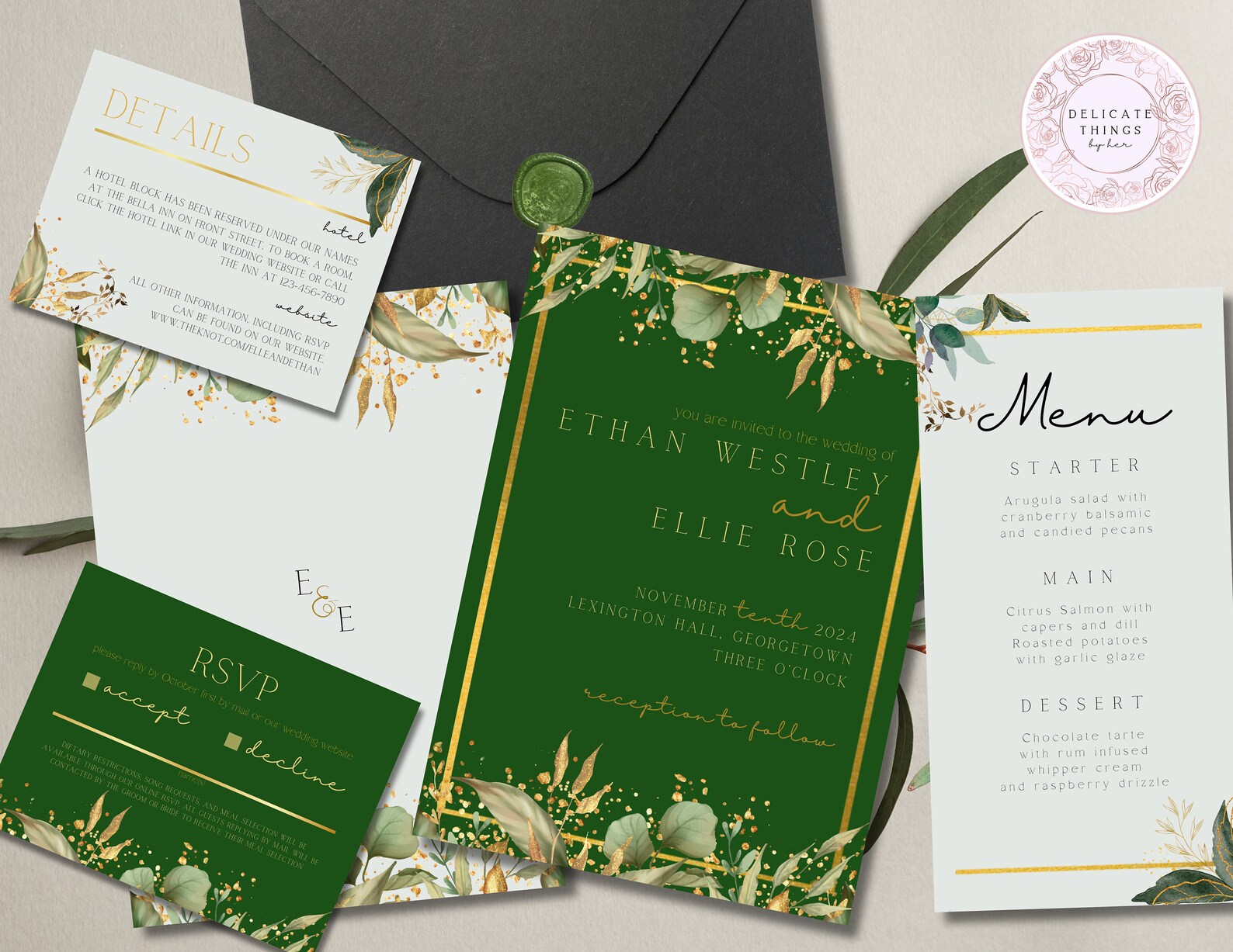 Customizable Gold Sage Wedding Stationery Template Suite With ...