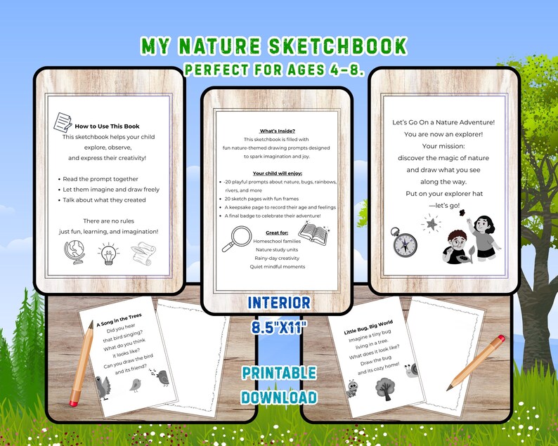 Kids Nature Drawing Book | 20 Nature Prompts + Sketch Pages | Digital ...