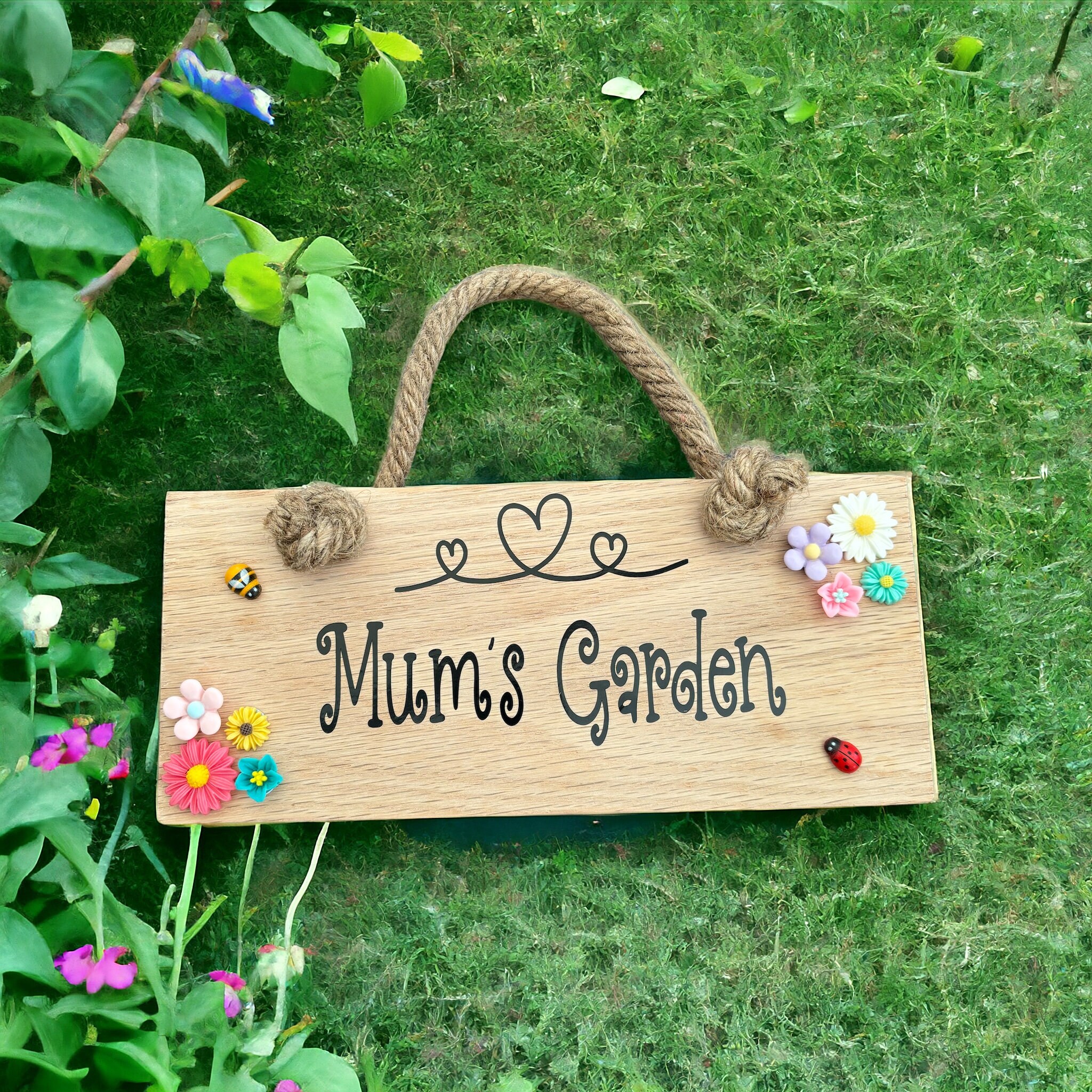 Solid Oak Garden Hanging Sign - Etsy