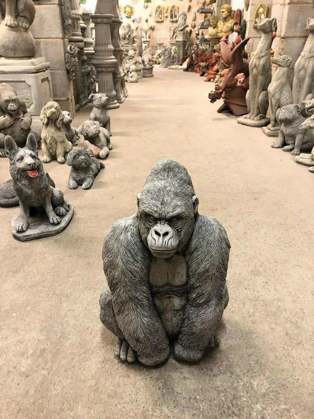 Gorilla Concrete Statue Outdoor Ape Sculpture Home and Garden Ornaments ...