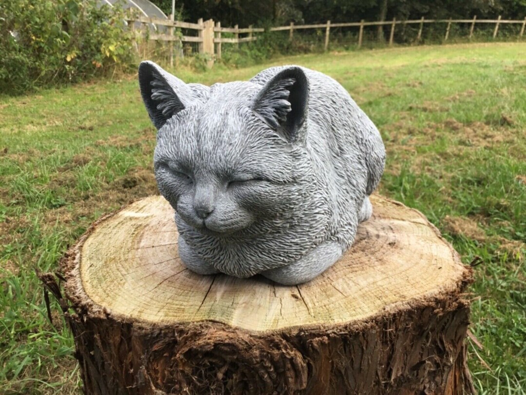 Stone Cute Cat Statue Concrete Animal Figurine Outdoor Kitten - Etsy