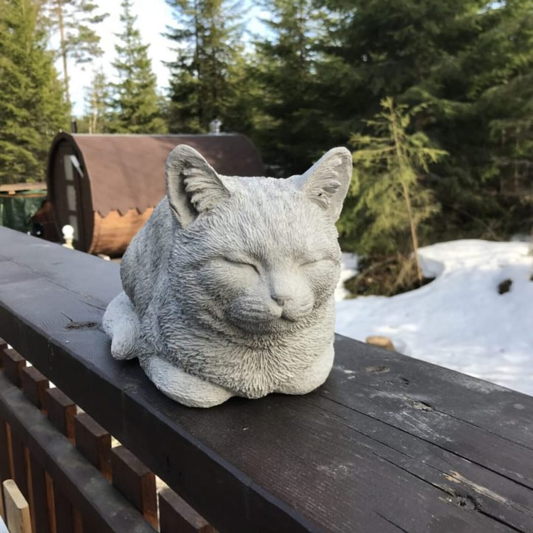 Concrete Cat Sculpture Realistic Animal Statue Outdoor Stone Figurine ...