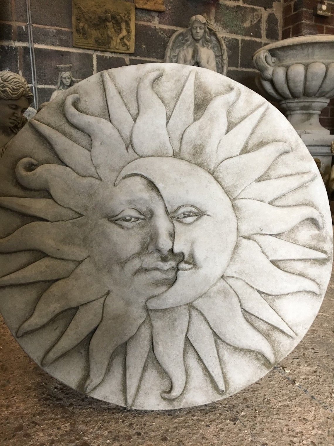 Sun and Moon Sculpture Wall Hanging Plaque Cement Fairy Statue Concrete ...