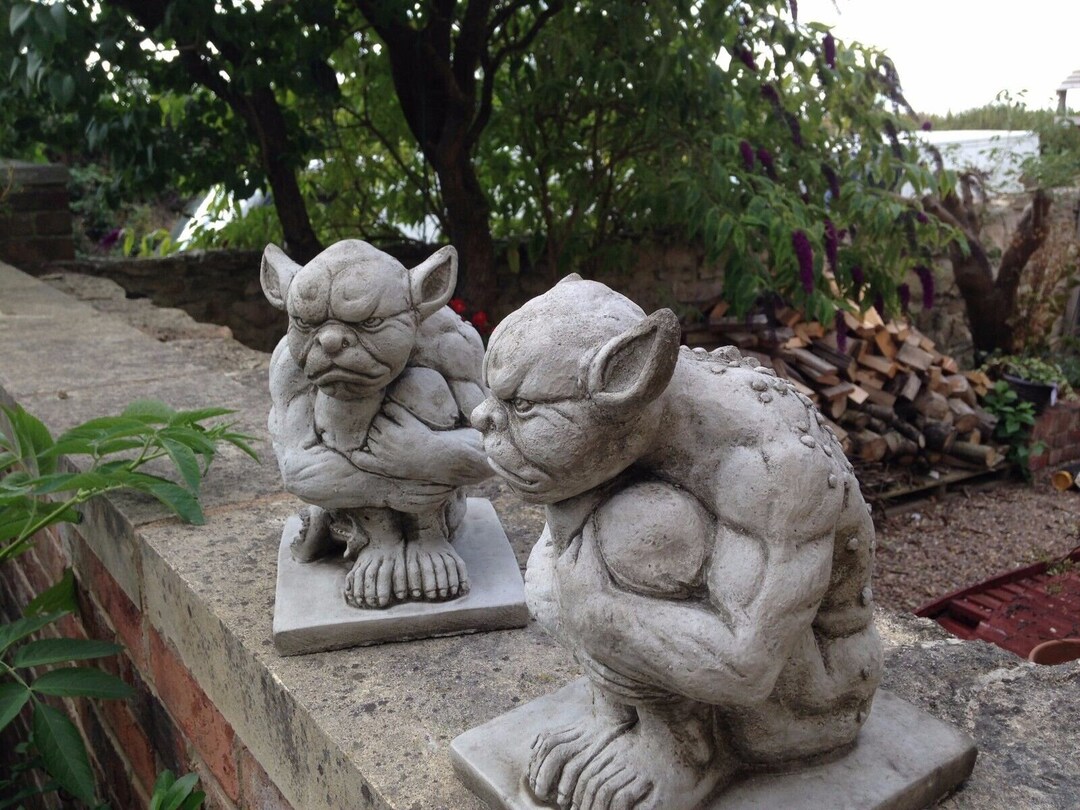 Two Grumpy Gargoyles Sculpture Stone Monster Statue Concrete - Etsy