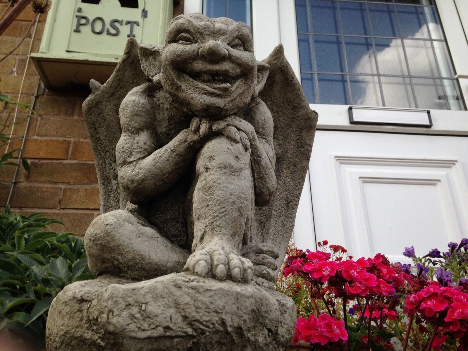 Smiling Gargoyle Sculpture Winged Goblin Statue Concrete Guardian ...