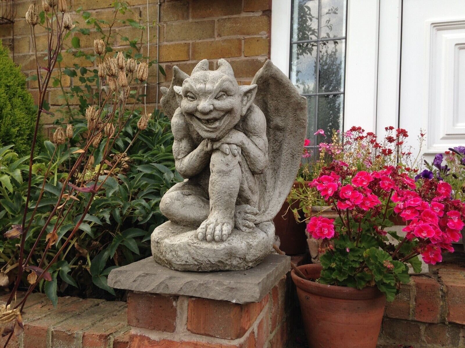 Smiling Gargoyle Sculpture Winged Goblin Statue Concrete Guardian ...