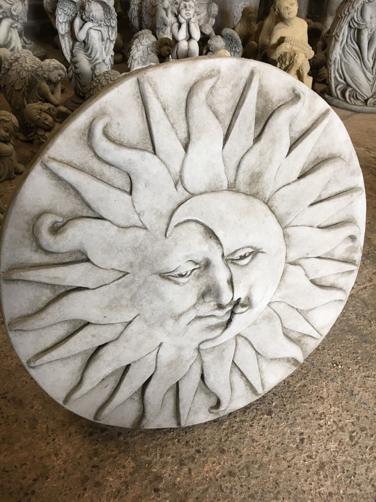 Sun and Moon Sculpture Wall Hanging Plaque Cement Fairy Statue Concrete ...