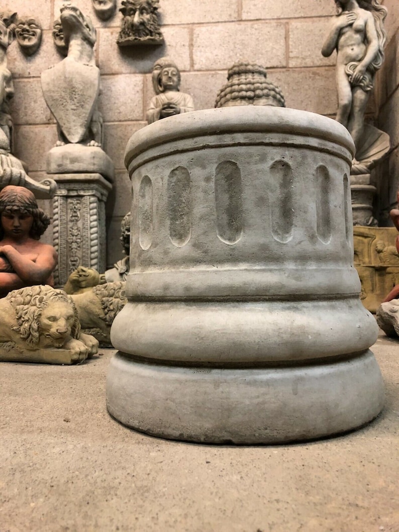 Stone Round Pedestal Outdoor Plant Stand Greek Home Decoration Concrete ...