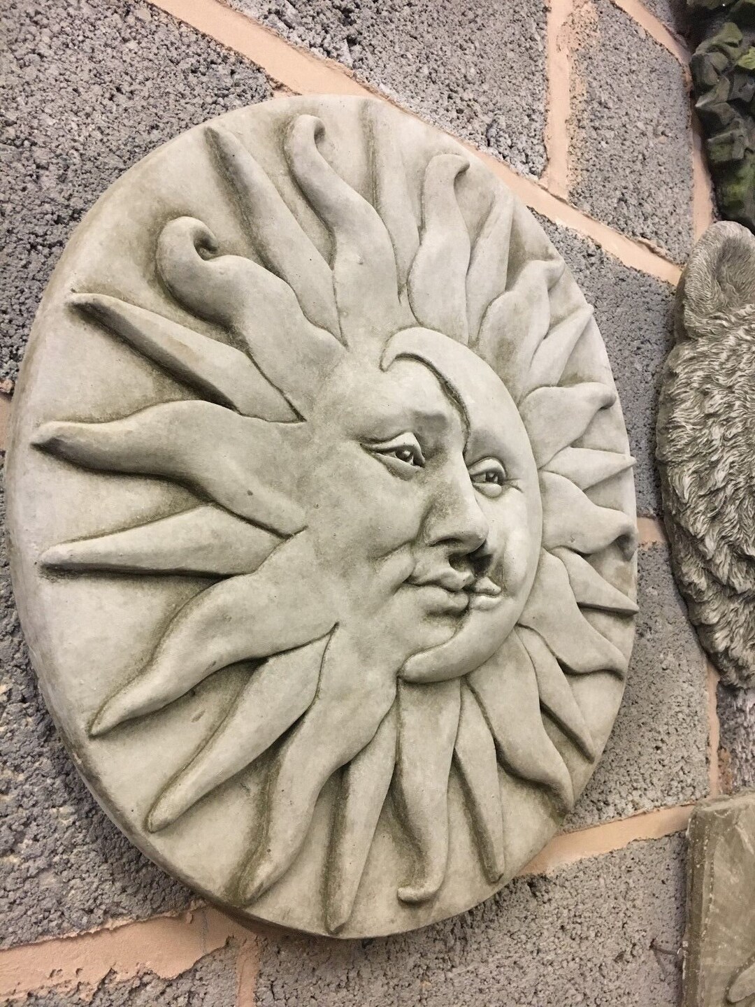 Sun and Moon Sculpture Wall Hanging Plaque Cement Fairy Statue Concrete ...