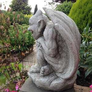 Smiling Gargoyle Sculpture Winged Goblin Statue Concrete Guardian ...