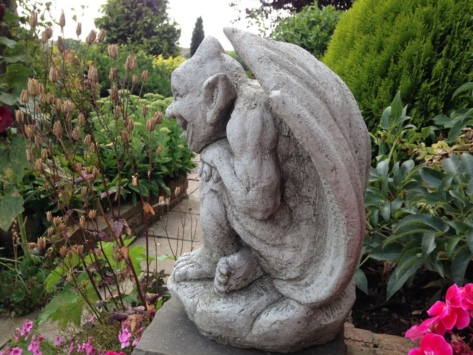 Smiling Gargoyle Sculpture Winged Goblin Statue Concrete Guardian ...