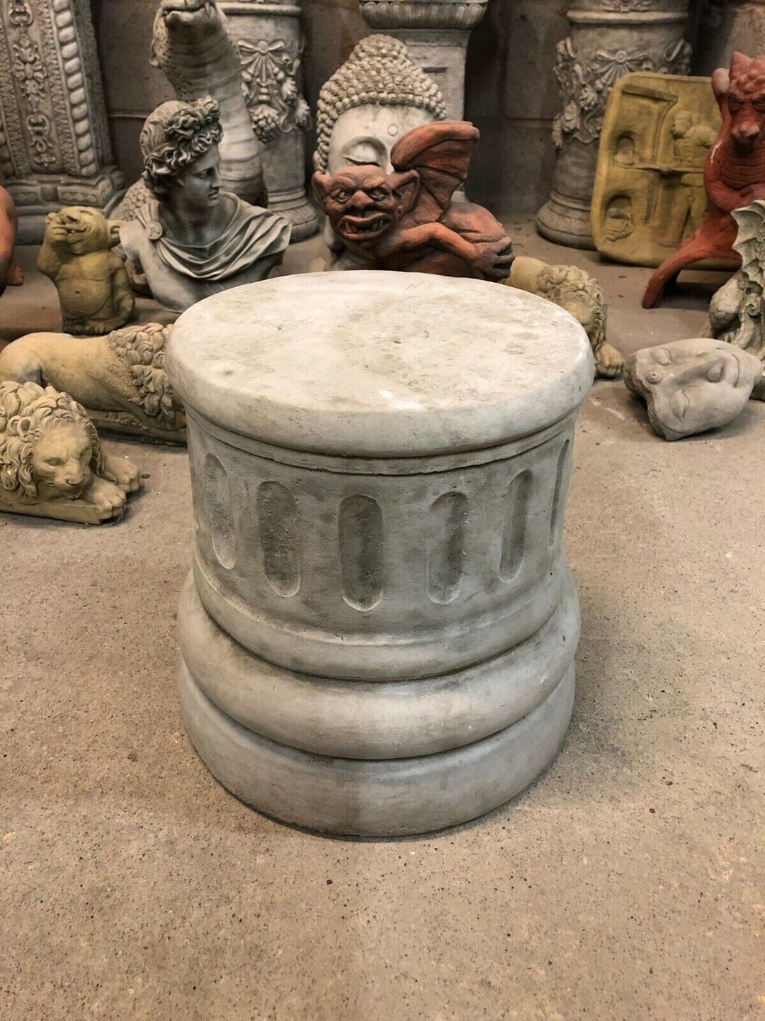 Stone Round Pedestal Outdoor Plant Stand Greek Home Decoration Concrete ...