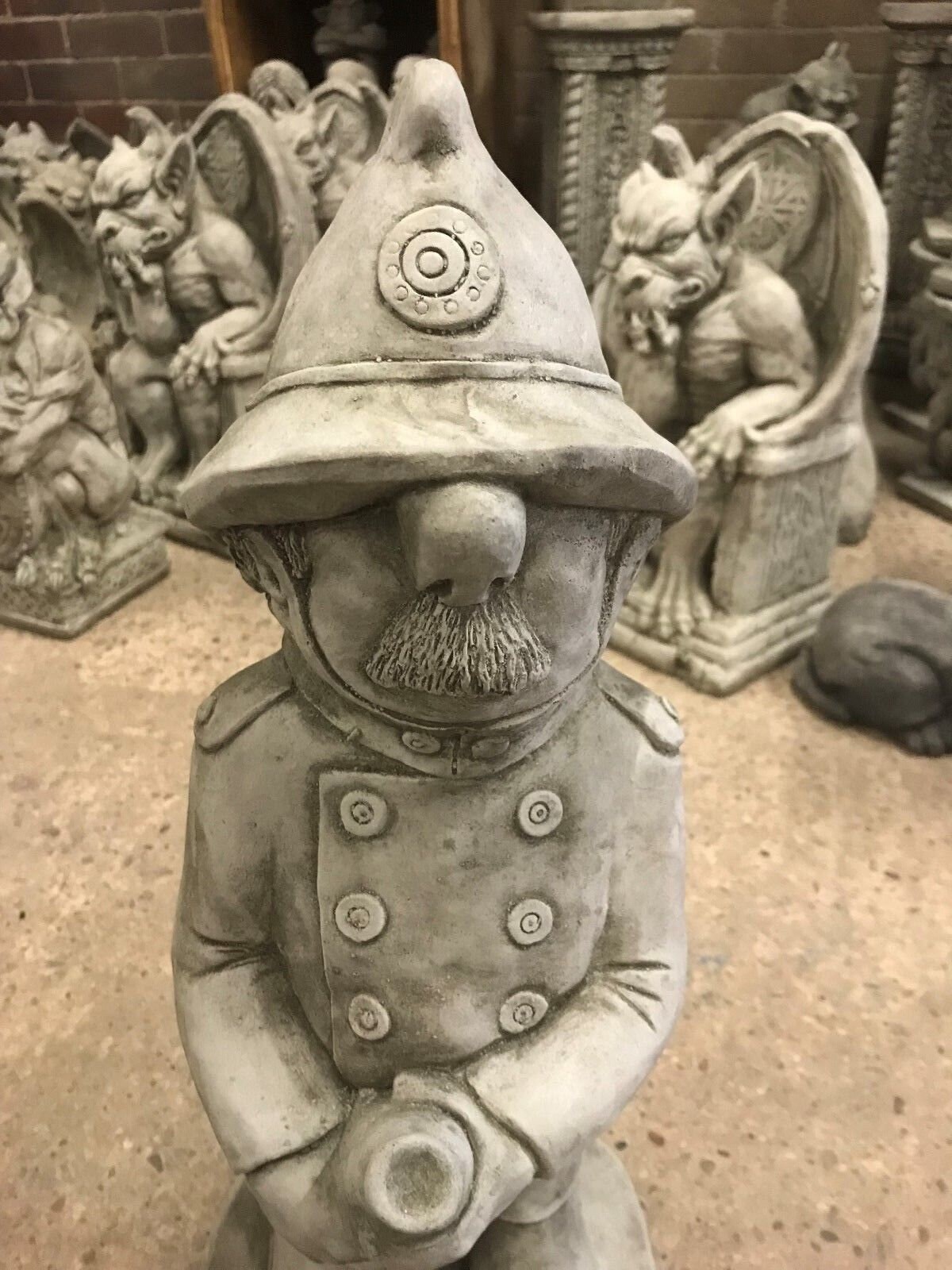 Concrete Fireman Statue Stone Firefighter Sculpture Cement Man Figurine ...