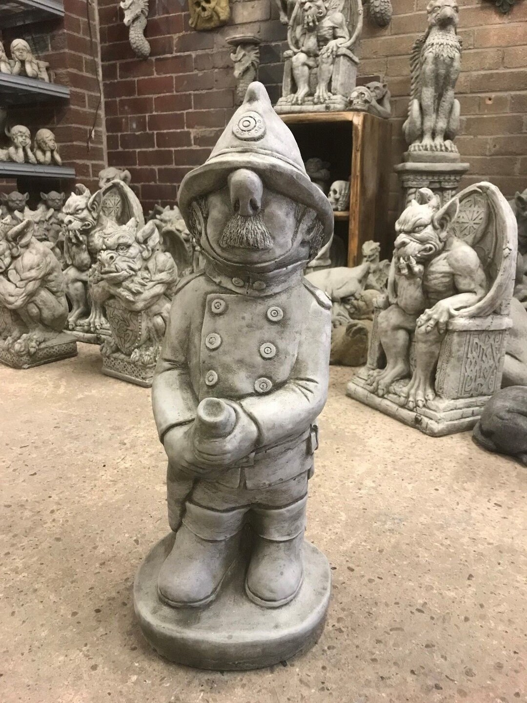 Concrete Fireman Statue Stone Firefighter Sculpture Cement Man Figurine ...