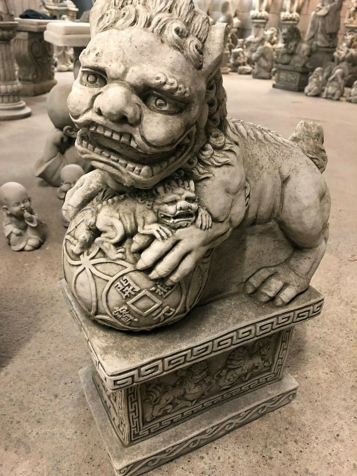Two Chinese Foo Dogs Sculpture Guardian Lion Statue Concrete Garden ...