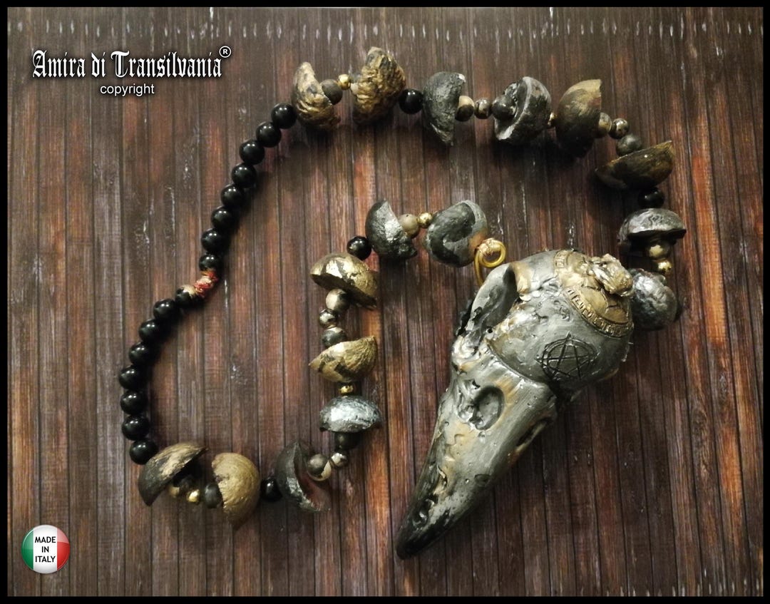 Crow Skull Raven Bird Skull, Gothic Chunky Necklace, Brutalist Pendant ...