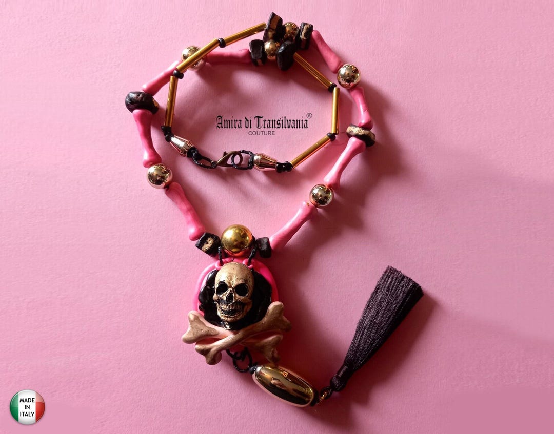 Macabre Skull Pendant Necklace, Gothic Doll Jewelry, Handmade in Italy ...