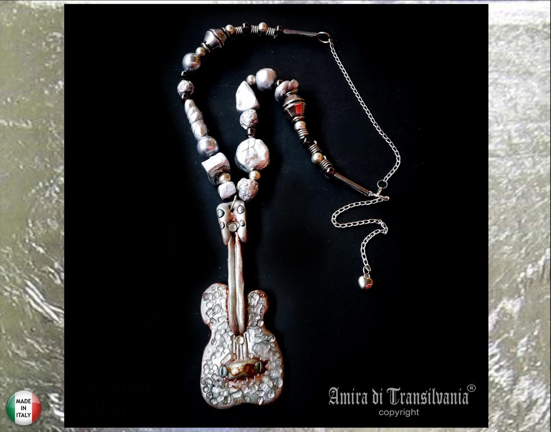 Silver Pendant, Hip Hop Music Guitar Necklace Jewelry, Rapper Chain ...