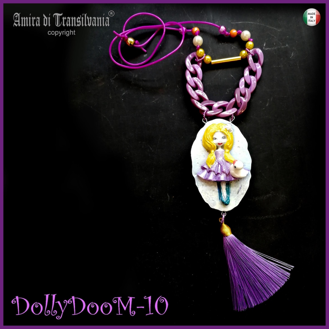 Polymer Clay Doll Pendant, Art Doll Handmade Fantasy Jewelry ...