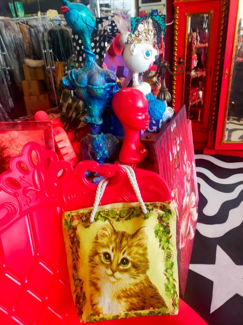 Embroidered Cat Tote Bag, Designer Shoulder Satchel, Maxi Handle ...