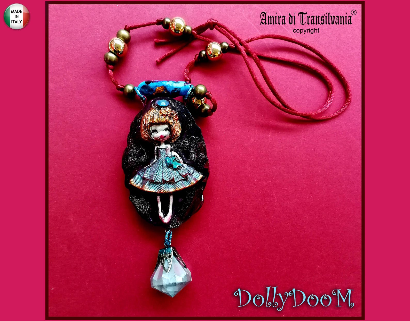 Polymer Clay Doll Pendant, Art Doll Handmade Fantasy Jewelry ...