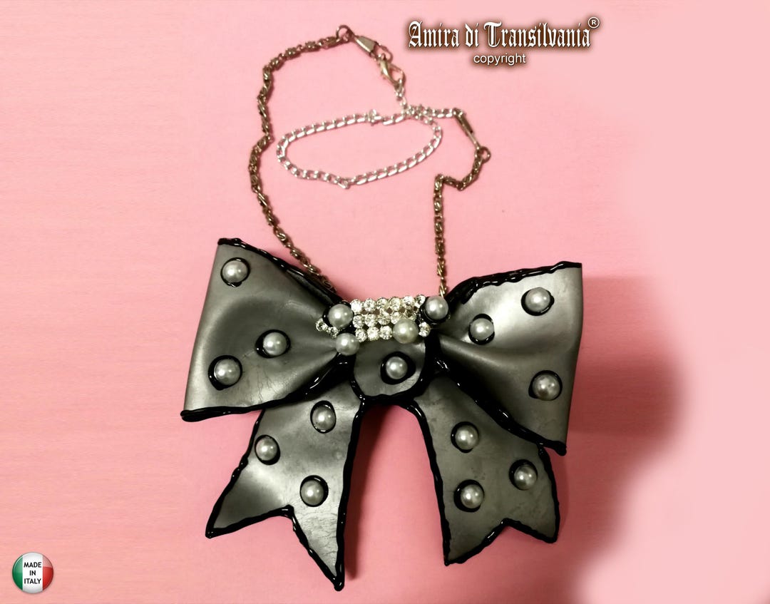 Silver Pendant, Big Bow Extravagant Flake Jewelry, Necklace Choker ...