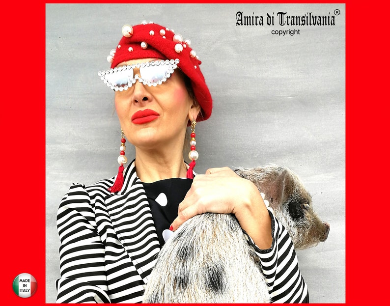 Red Bonnet Che Guevara Beret, Red Hat With Pearl Embroidered Headpiece ...