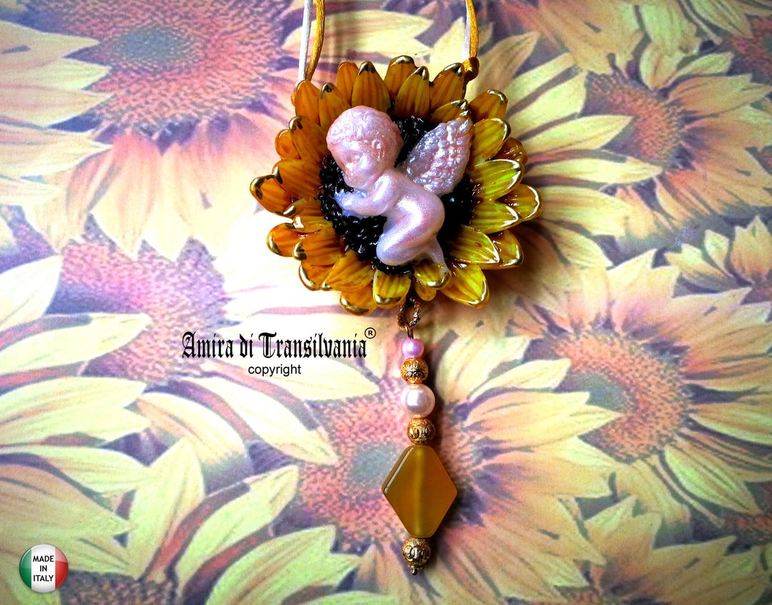 Sunflower Necklace, Little Fairy Angel Baby Pendant, Floral Jewelry Sun ...