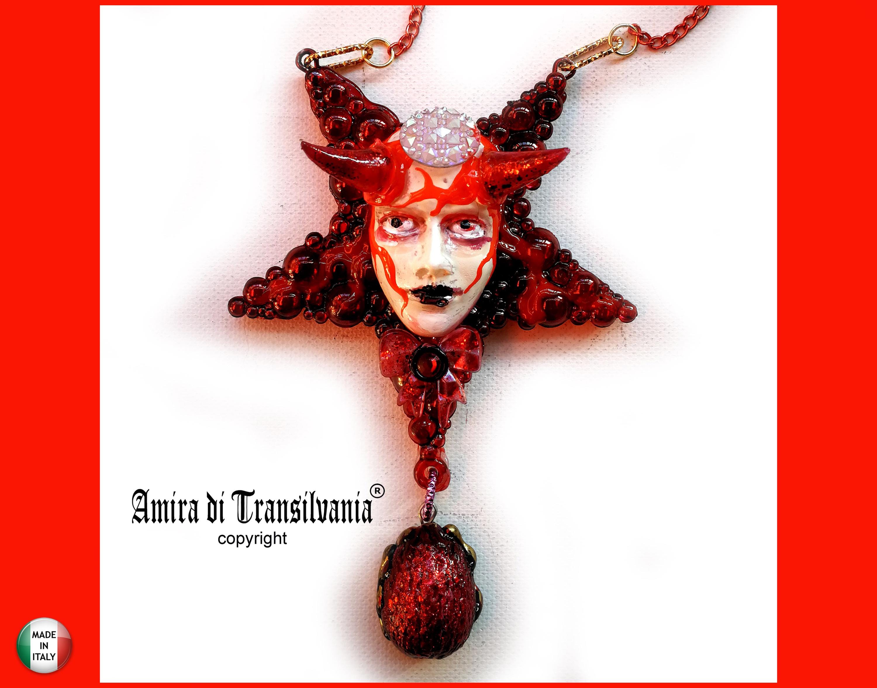 Lucifer Pendant Baphomet Horned God, Inverted Pentagram Star, Doll Head ...