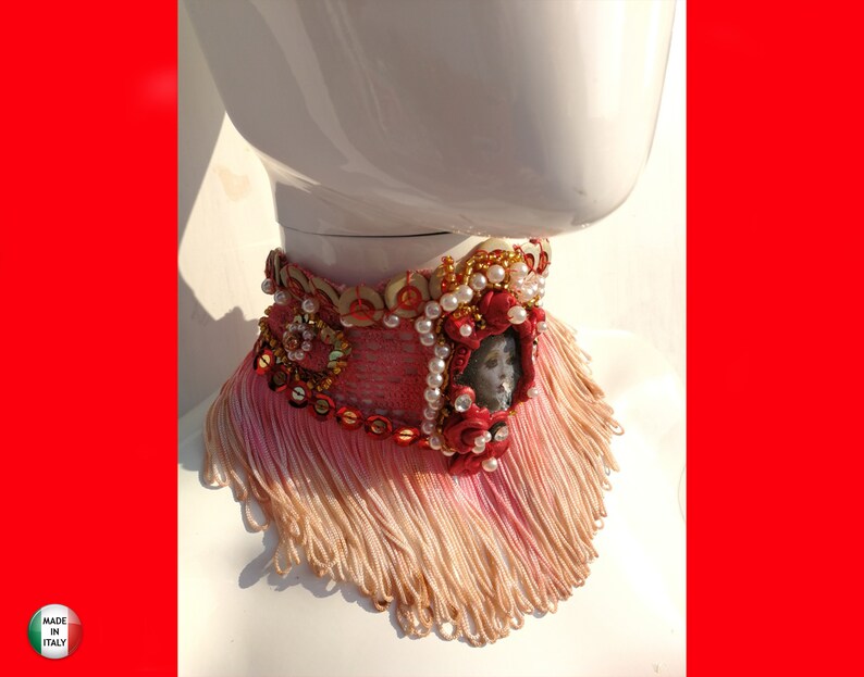 Marie Antoniette Macrame Choker, Embroidered Cameo Fringe Necklace - Etsy