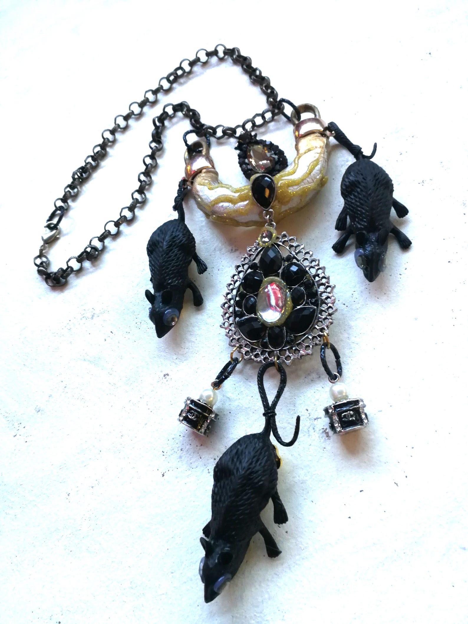 Macabre Jewelry Dark Necklace, Mouse Crystal Pendant, Gothic Punk Rock ...