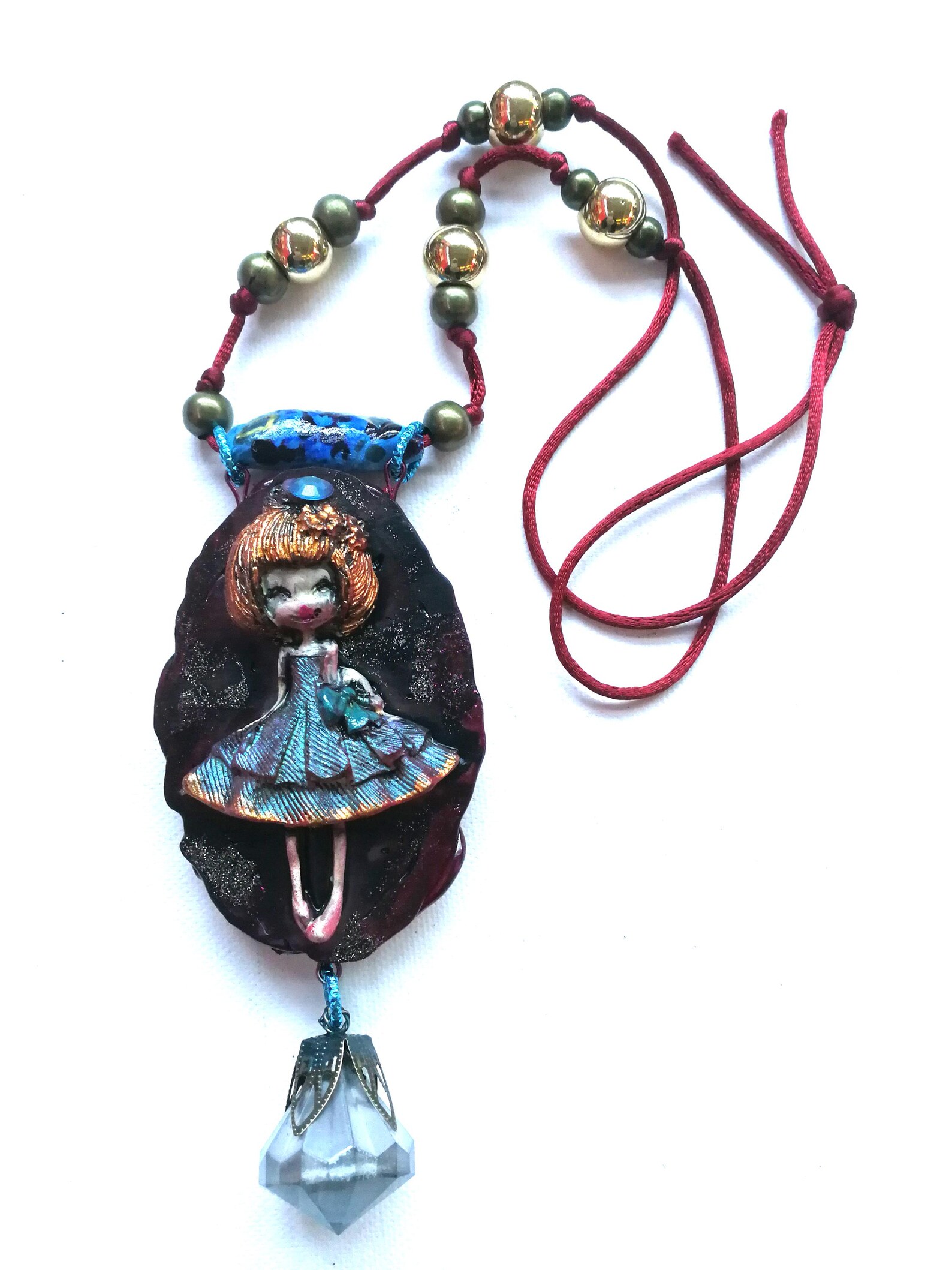 Polymer Clay Doll Pendant, Art Doll Handmade Fantasy Jewelry ...